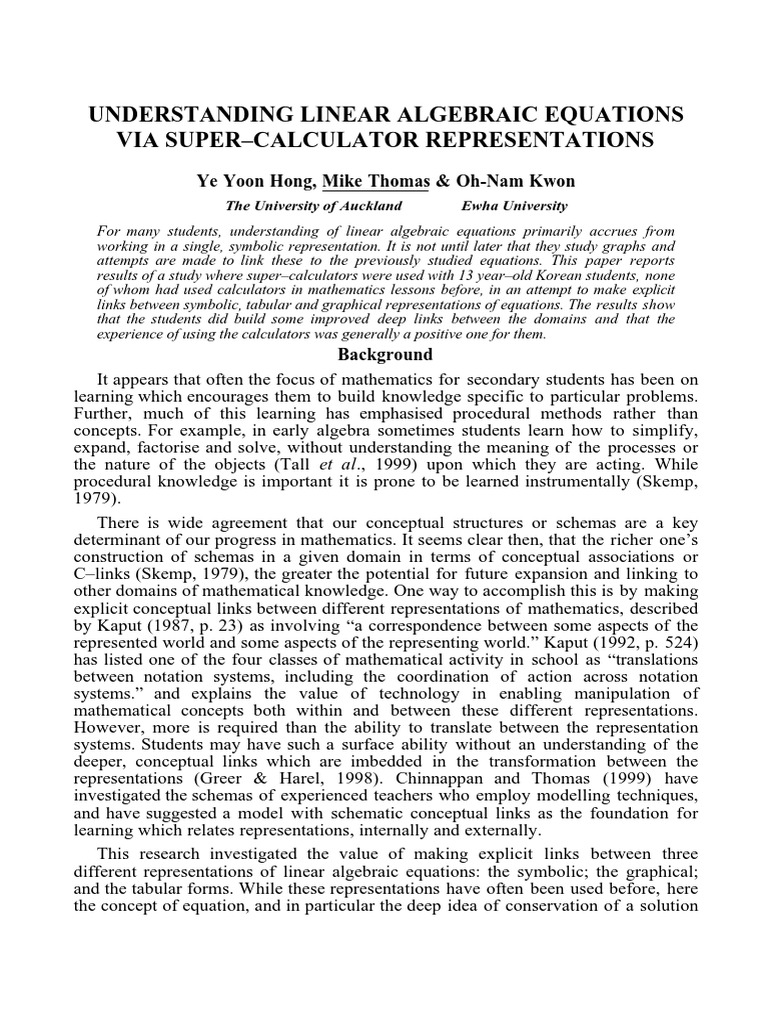 Understanding Linear Algebraic Equations Via Super-Calculator ...