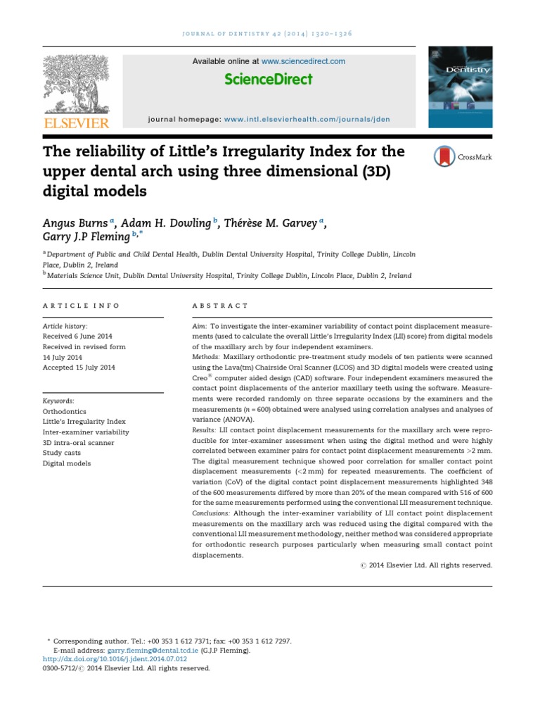 Evaluating Little's Irregularity Index Reliability | PDF | Orthodontics ...