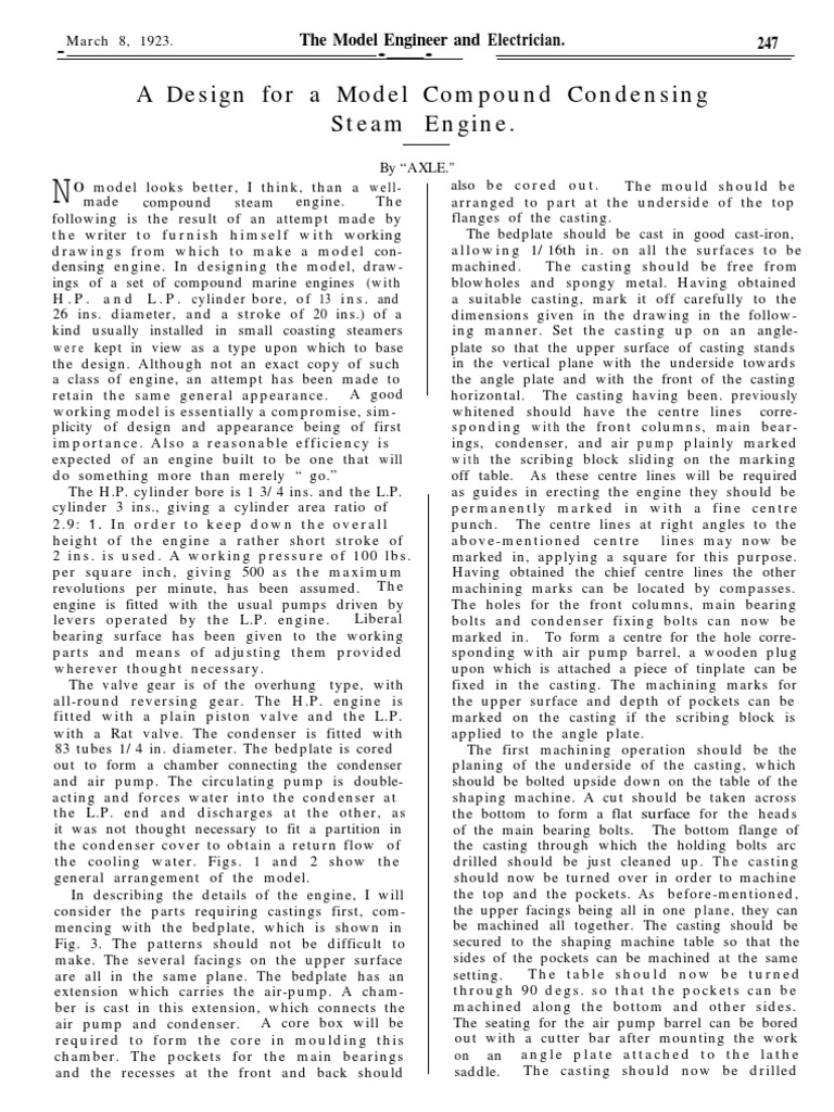 Me 1923 Compound Condensing Engine | PDF | Steam Engine | Drill
