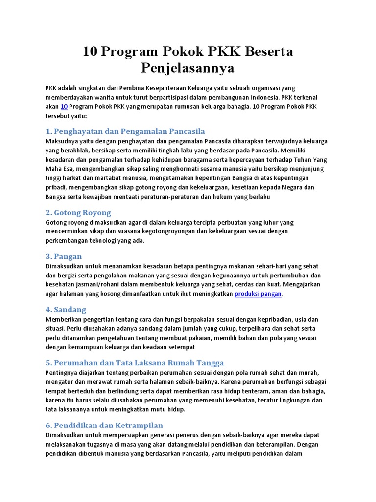 10 Program Pokok PKK dan Penjelasannya | PDF