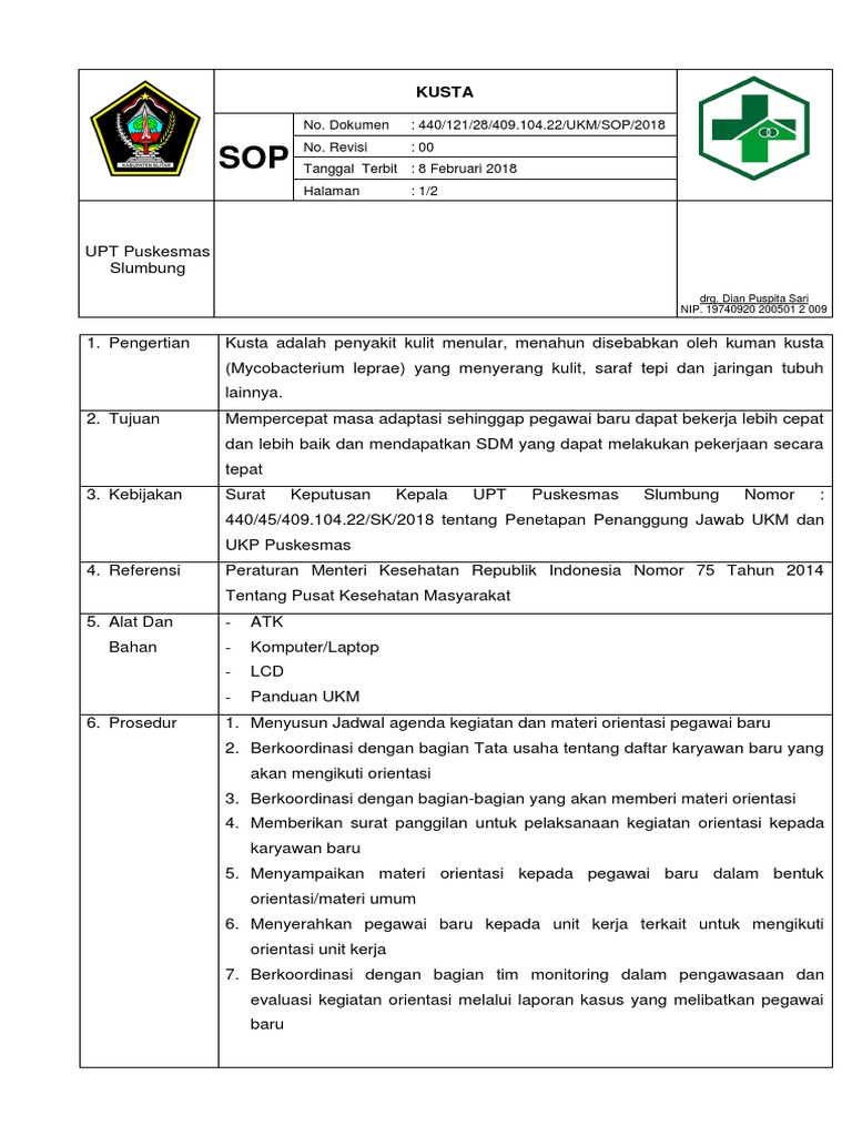 Sop KUSTA | PDF | Bisnis | Kesehatan Holistik