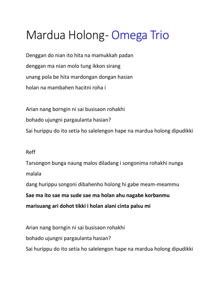 Mardua Holong - Omega Trio | PDF