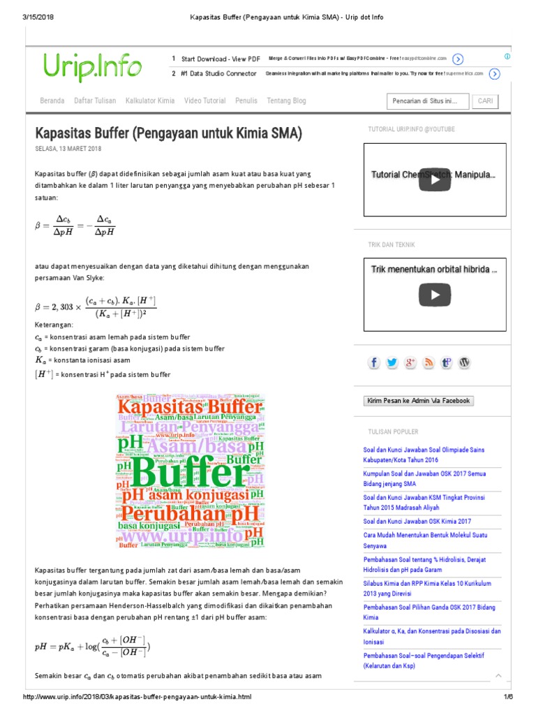 Kapasitas Buffer (Pengayaan Untuk Kimia SMA) - Urip Dot Info | PDF
