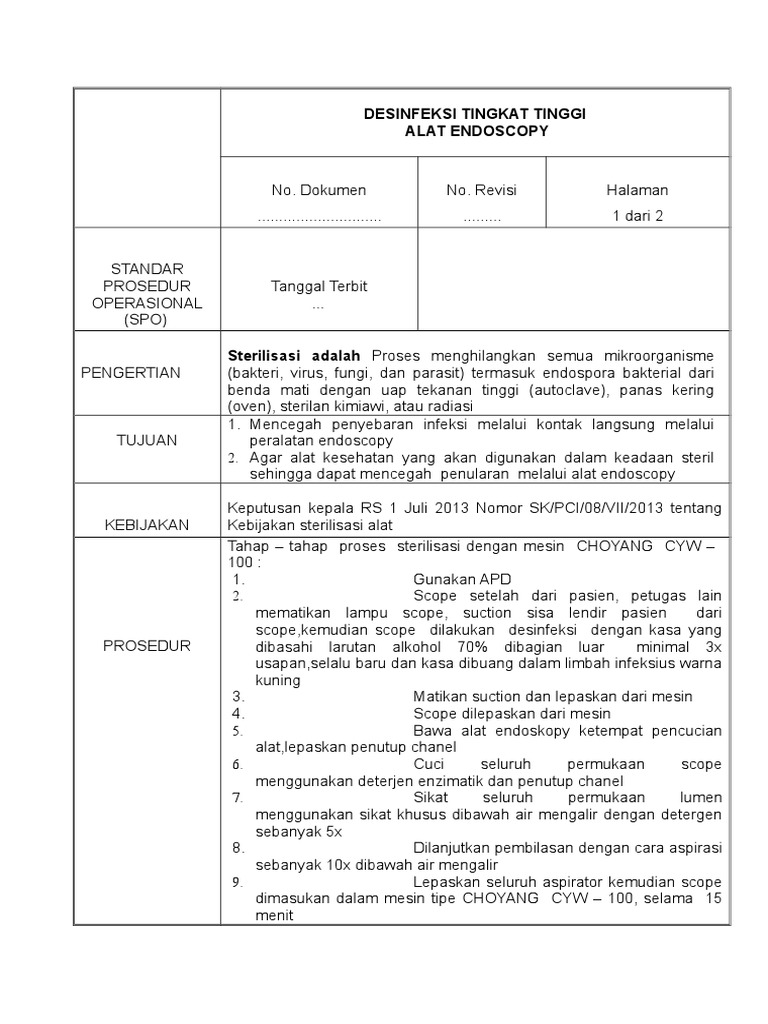 Spo Desinfeksi Tingkat Tinggi Alat Endos | PDF