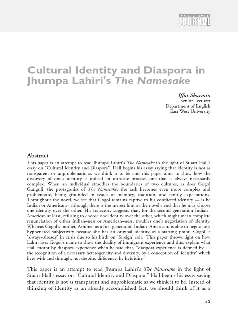 Cultural Identity and Diaspora in Jhumpa Lahiri's The Namesake | PDF