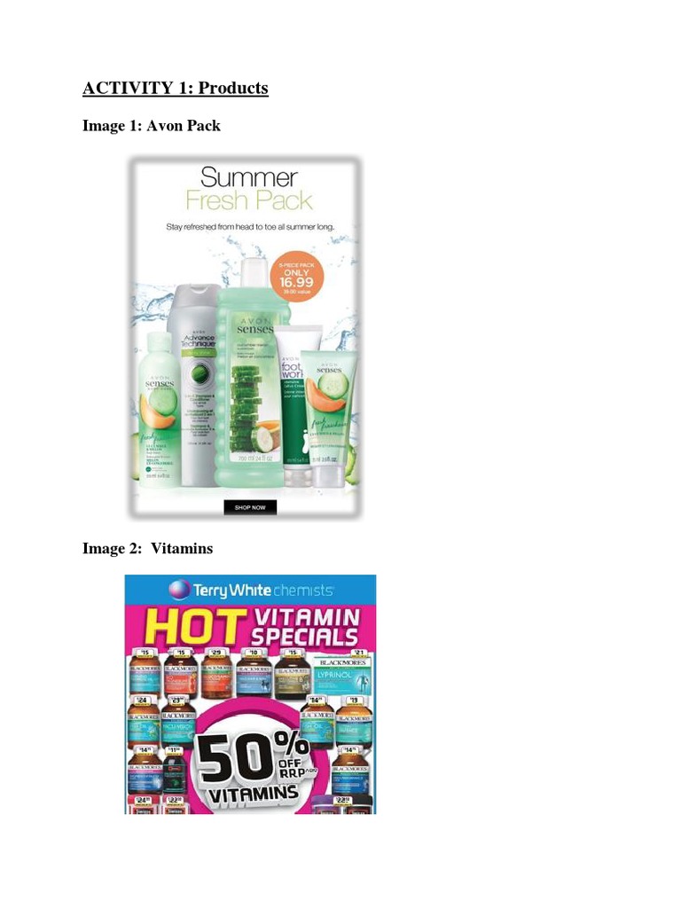 ACTIVITY 1: Products: Image 1: Avon Pack | PDF
