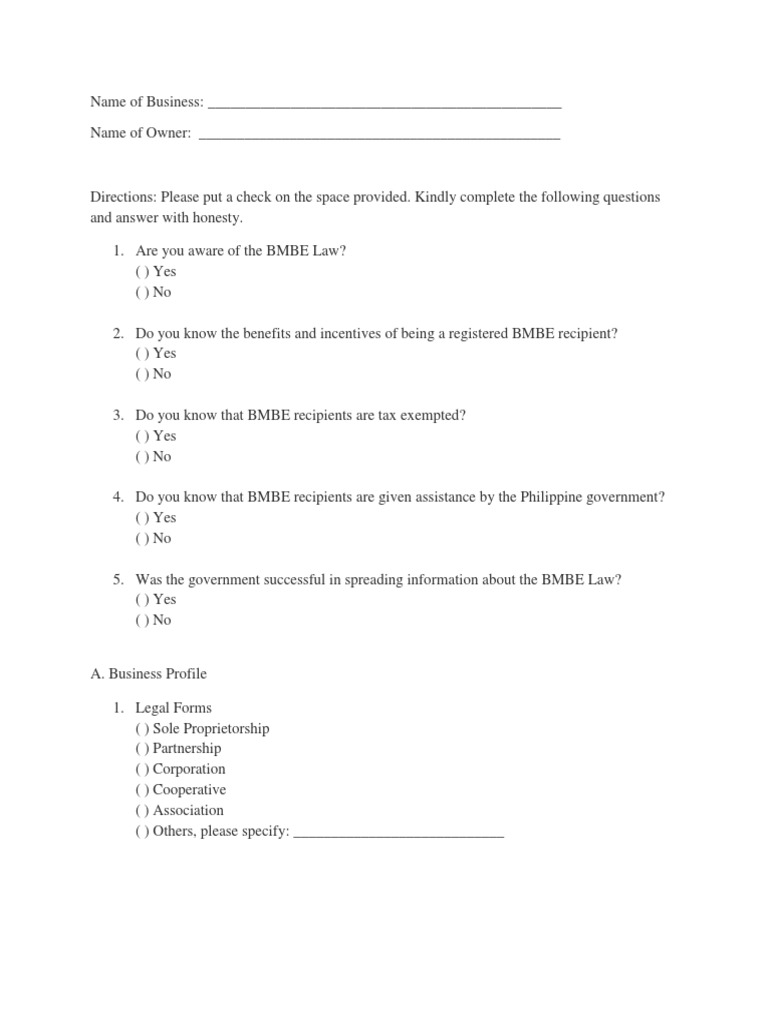 Survey Questionnaire | PDF | Taxes | Business