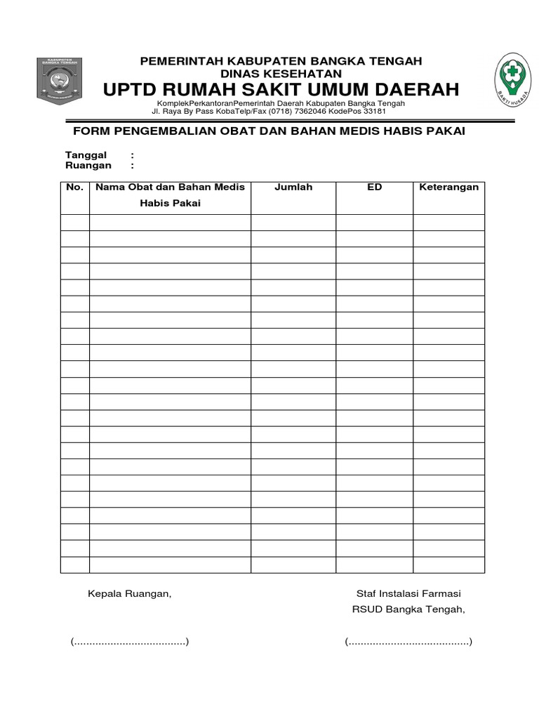 Form Pengembalian Obat Dan BHP | PDF