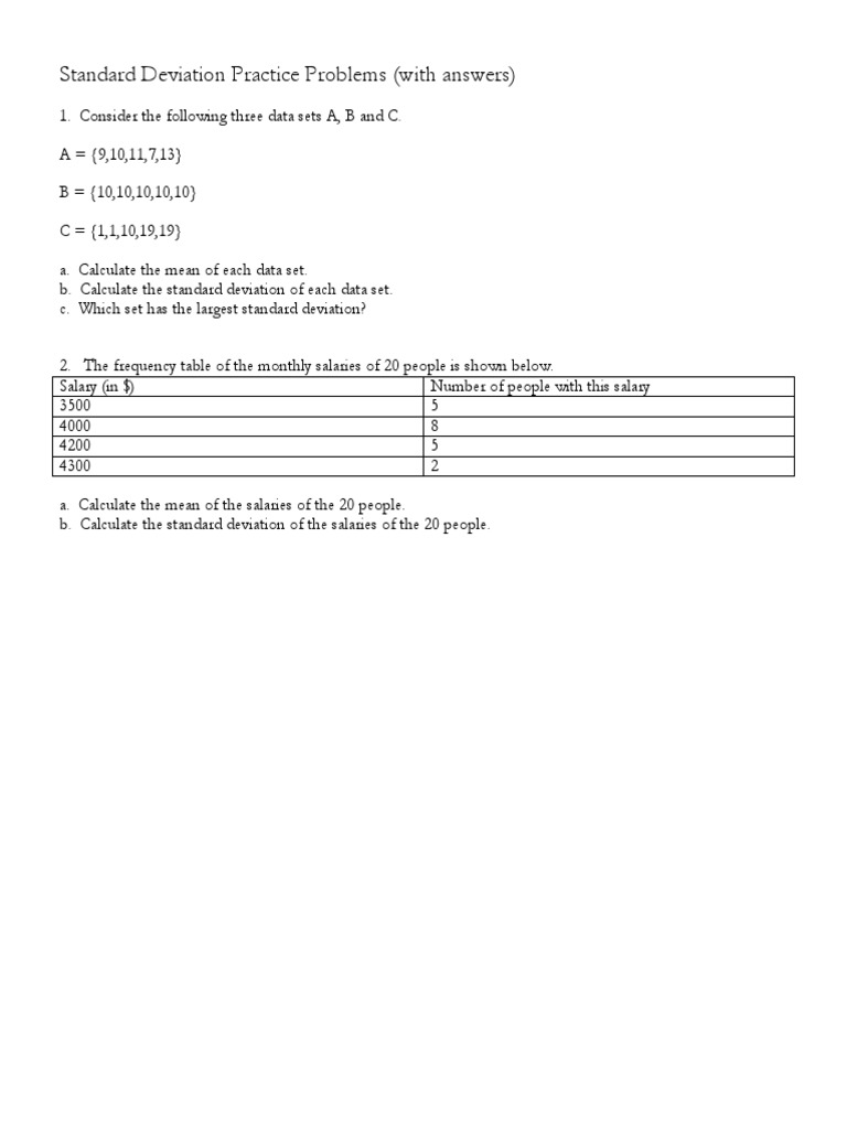 Standard Deviation Practice Problems With Answers Pdf