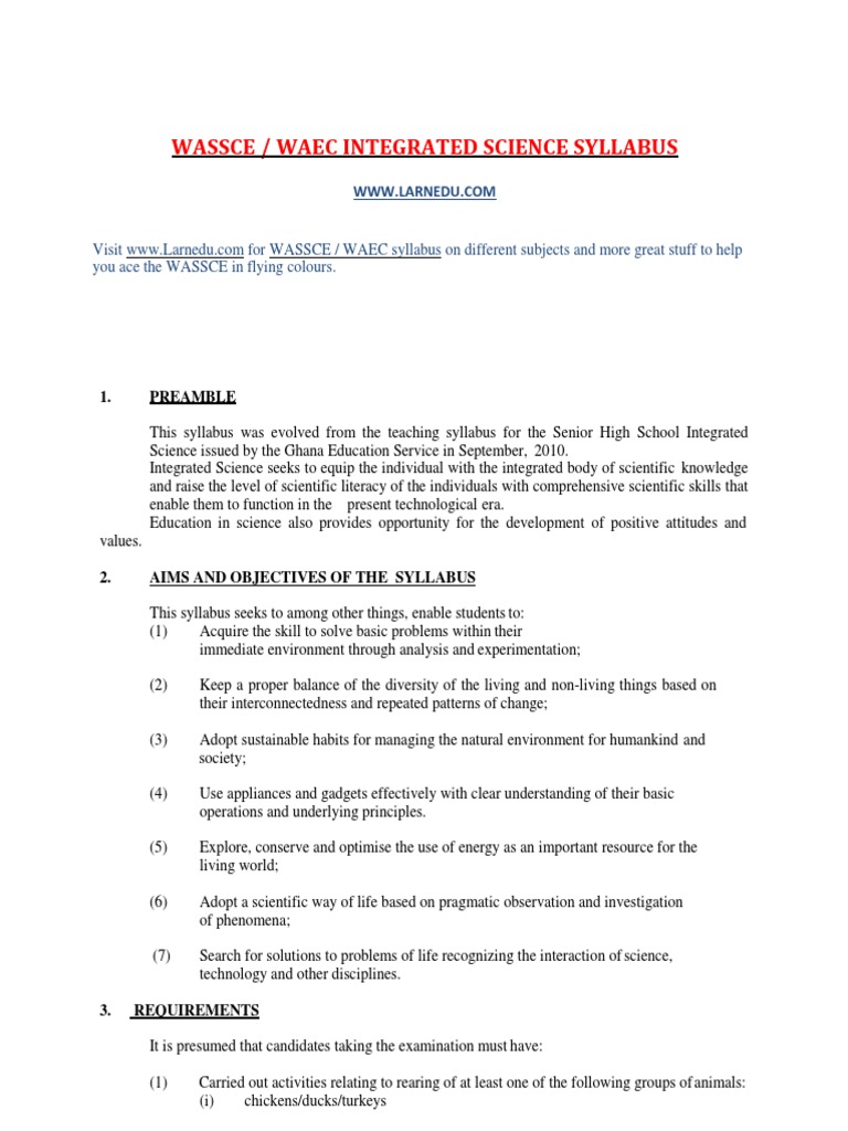 WASSCE WAEC Integrated Science Syllabus PDF | PDF | Respiratory System ...