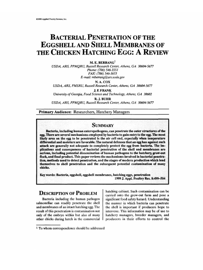 Bacterial Penetration of The Eggshell and Shell Membranes of The ...