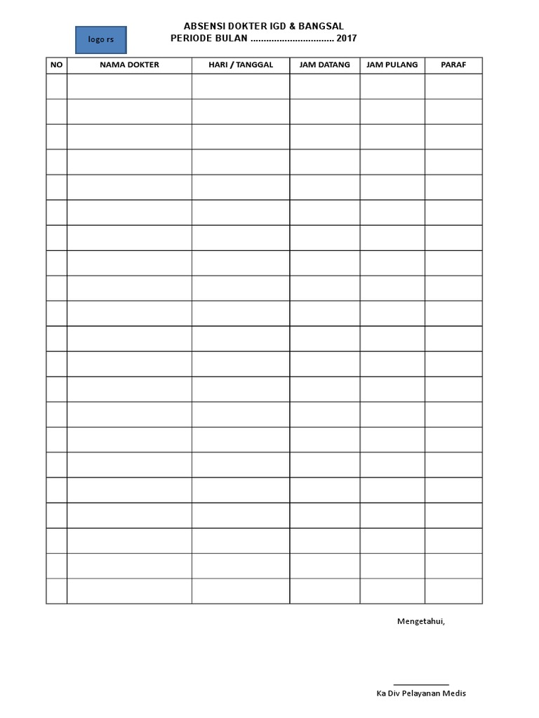 Format Absen Manual Dokter Igd & Bangsal.. | PDF