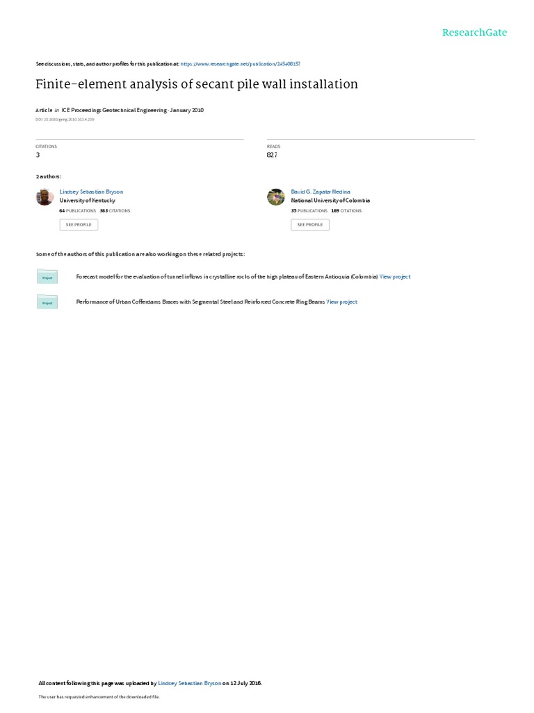 FEA-Secant Pile Wall Installation | PDF | Deep Foundation | Geotechnical Engineering