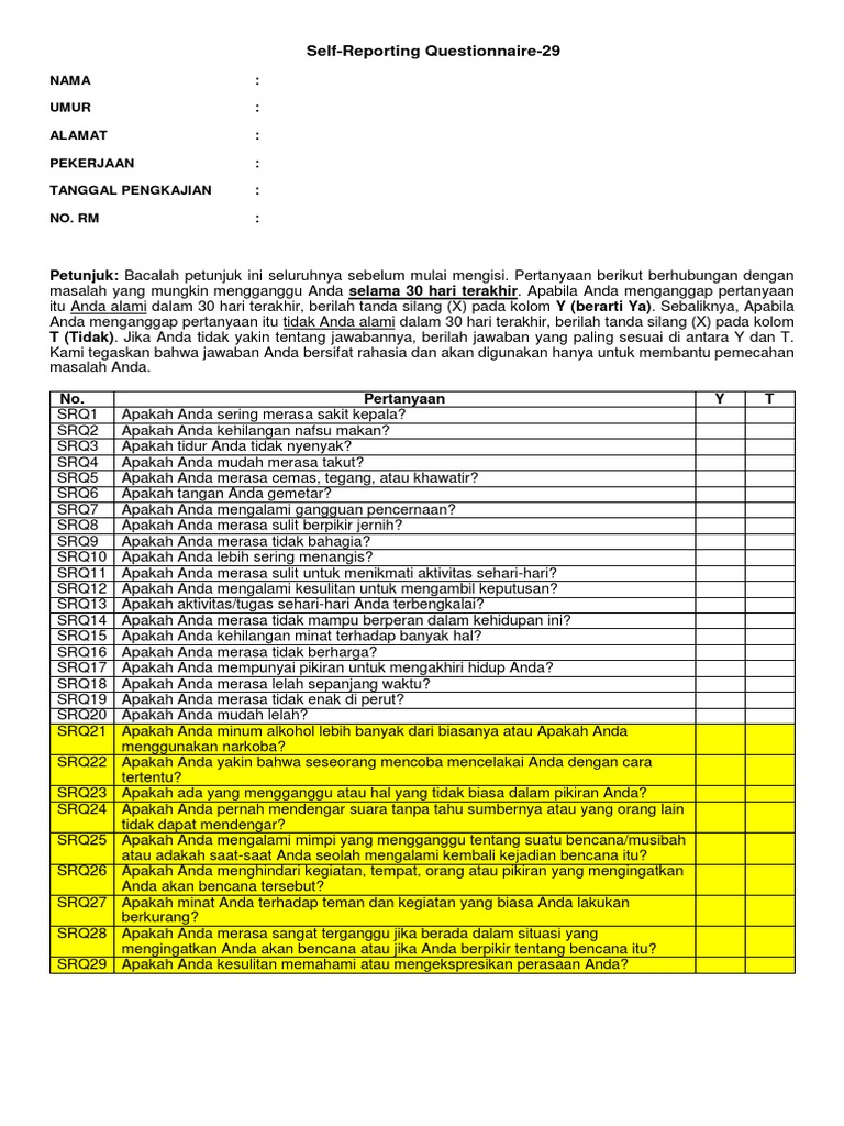 SRQ 20 + 9 - 1 Jiwa | PDF