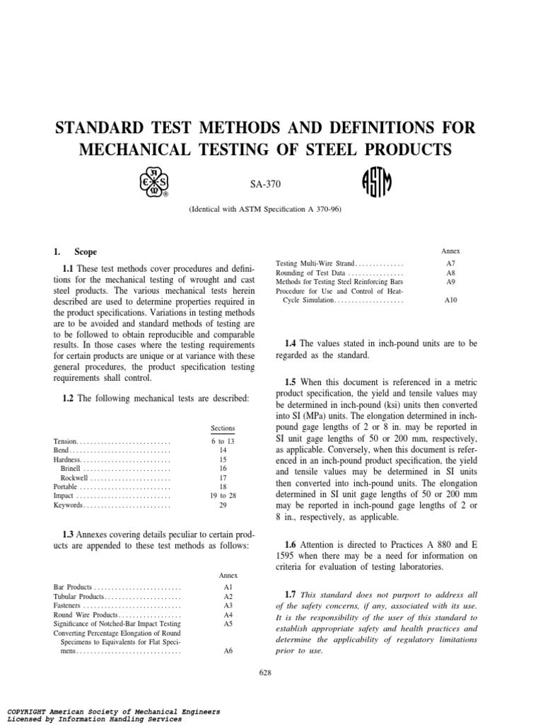 ASTM SA-370, Standard Test Methods and Definitions For Mecha PDF | PDF ...