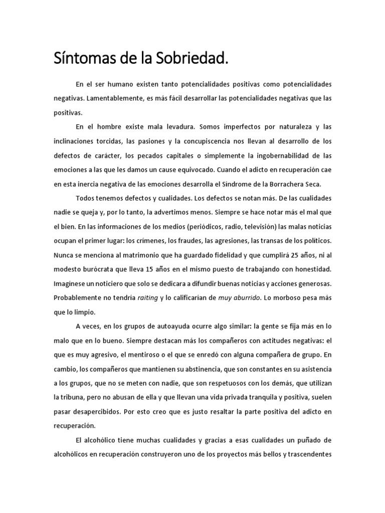 Síntomas de La Sobriedad | PDF | Salud mental | Sicología