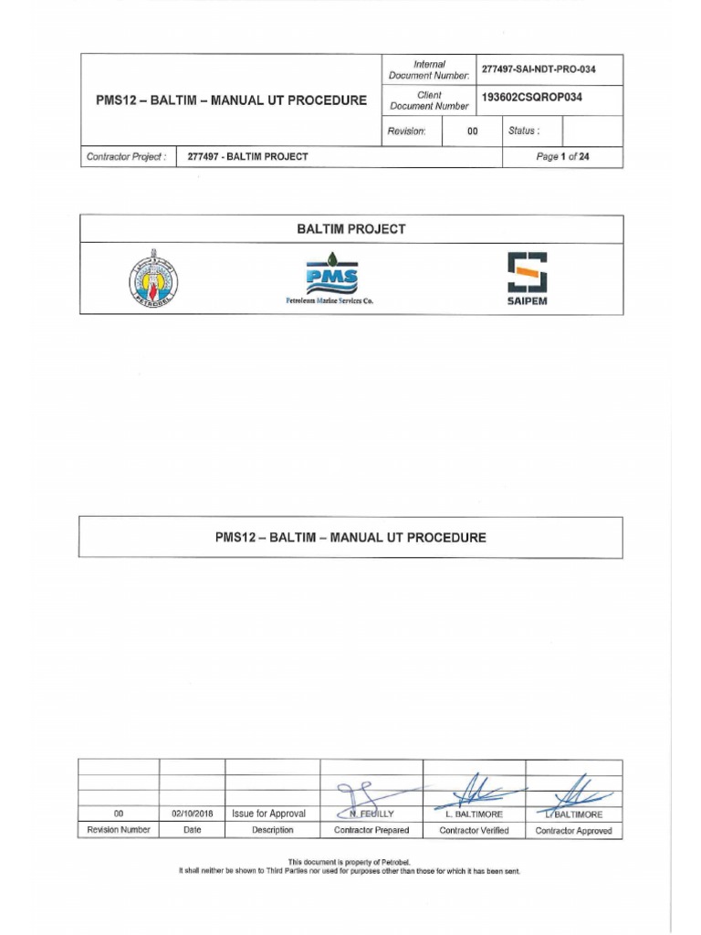 Manual UT Procedure for BALTIM Project | PDF | Nondestructive Testing ...
