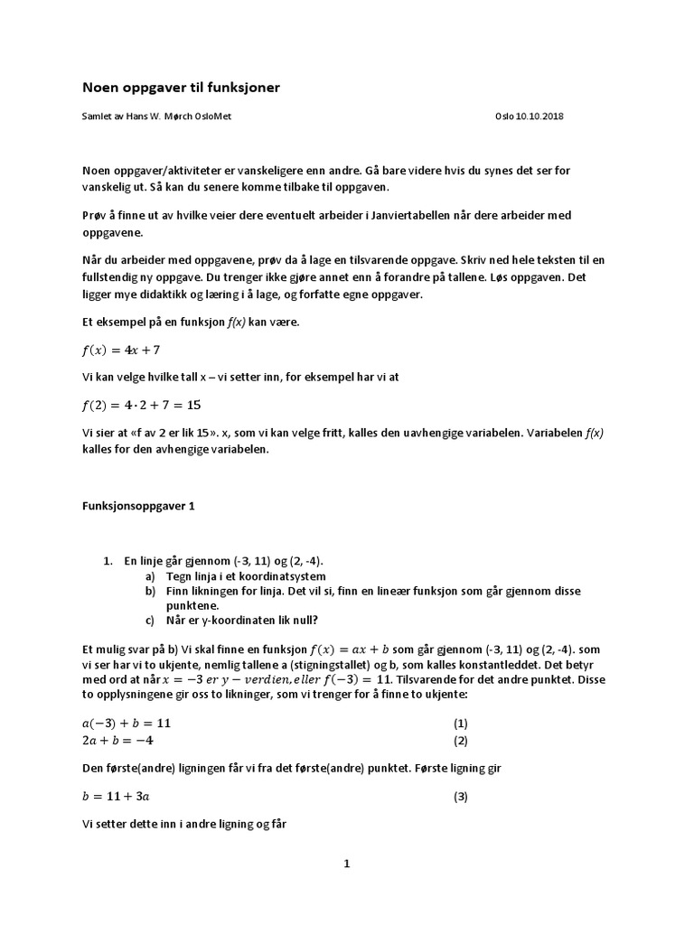 Oppgaver Til Funksjoner | PDF