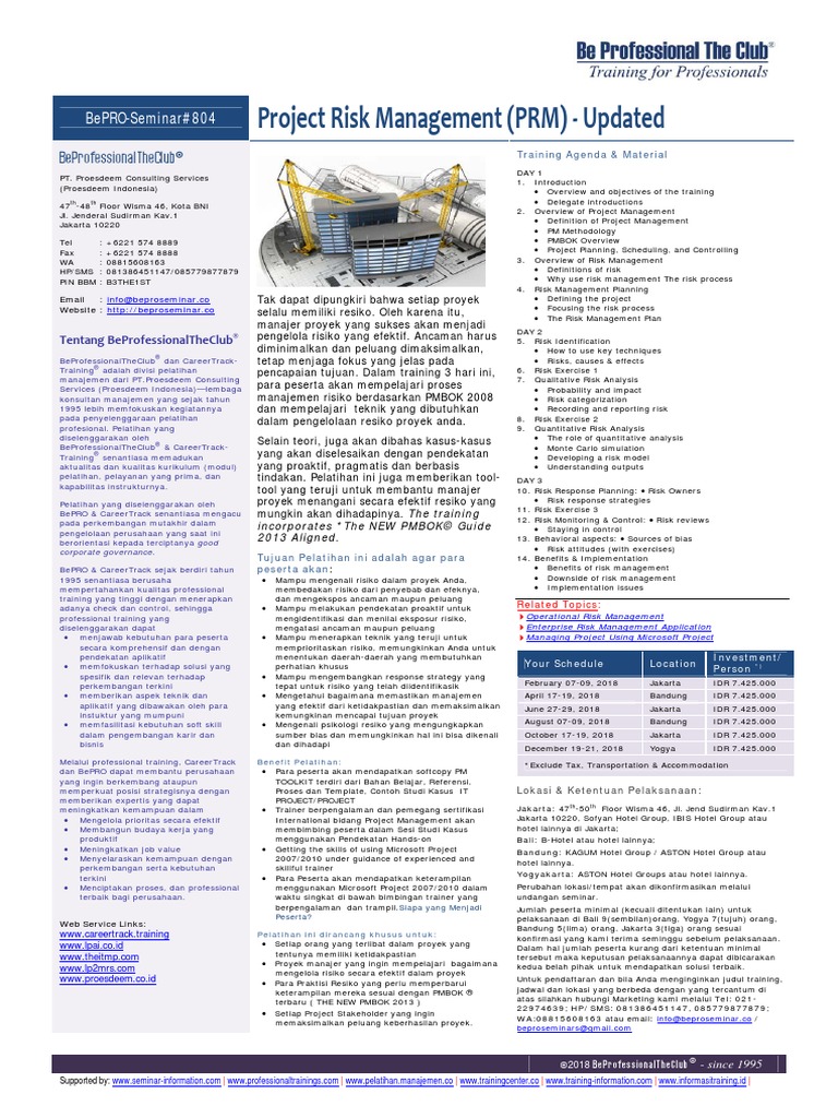 Project Risk Management (PRM) Updated: Bepro-Seminar#804 | PDF | Business