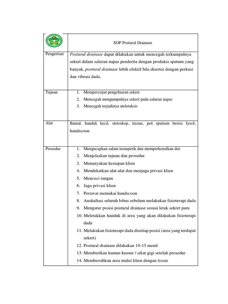 SOP Postural Drainase | PDF