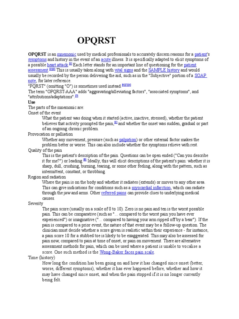 OPQRST | PDF | Pain | Clinical Medicine