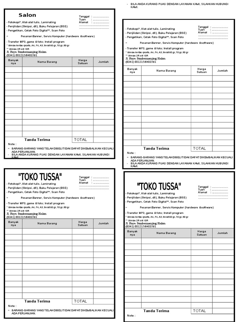 Contoh Nota Toko Sederhanadoc PDF | PDF