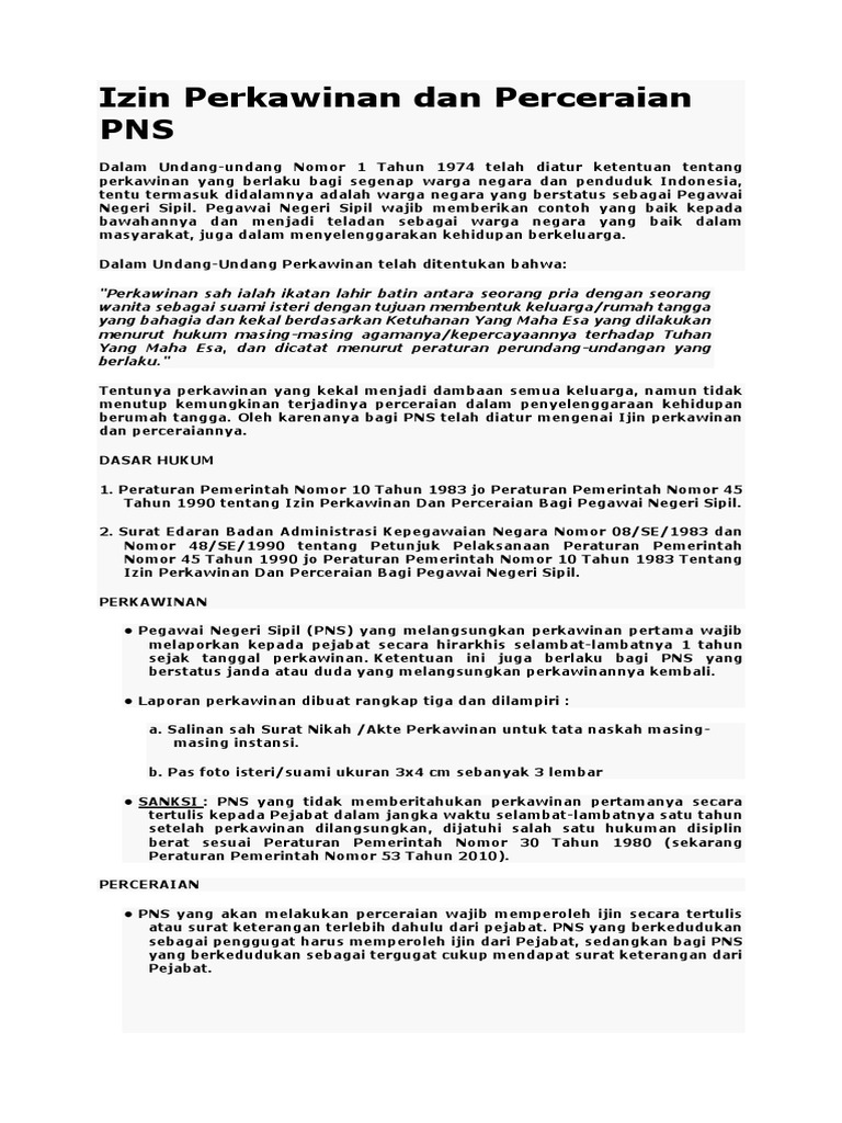 Izin Perkawinan Dan Perceraian PNS | PDF