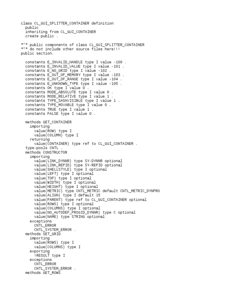 CL_GUI_SPLITTER_CONTAINER Overview | PDF | Computer Programming ...