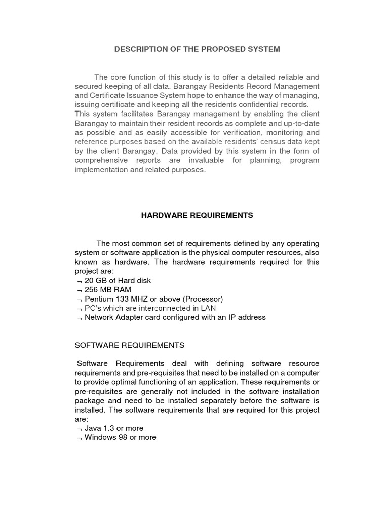 Description of The Proposed System: Hardware Requirements | PDF ...
