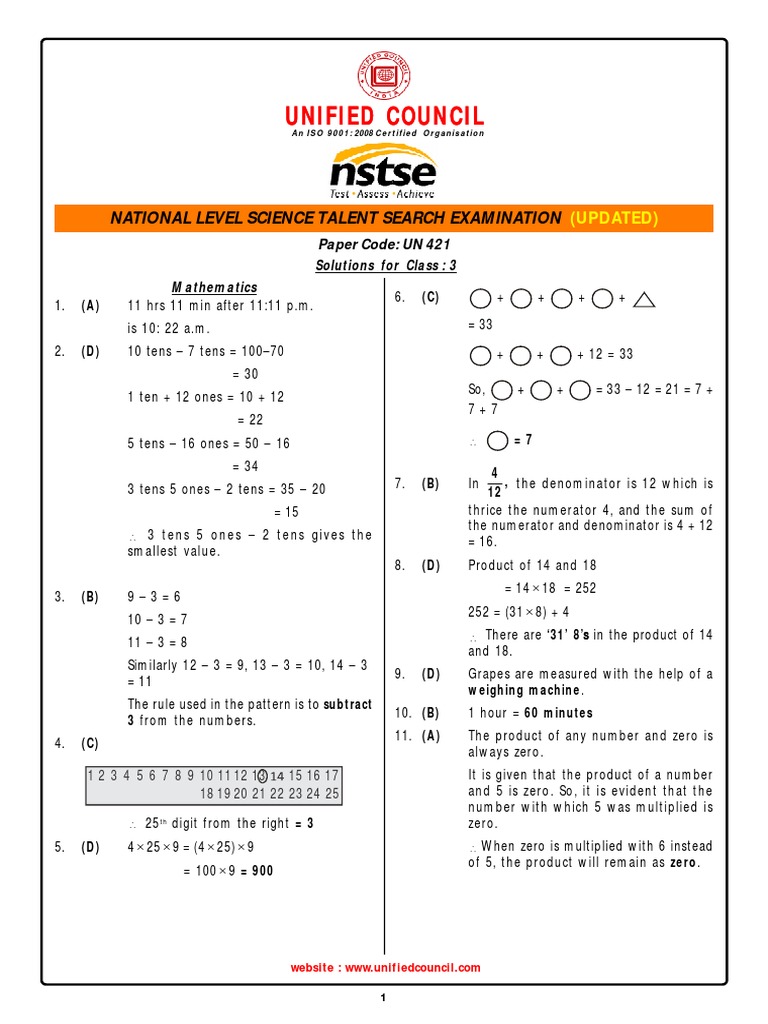 Class 3 - NSTSE UN421 Class-3 - Solution PDF | PDF | Leaf | Nature