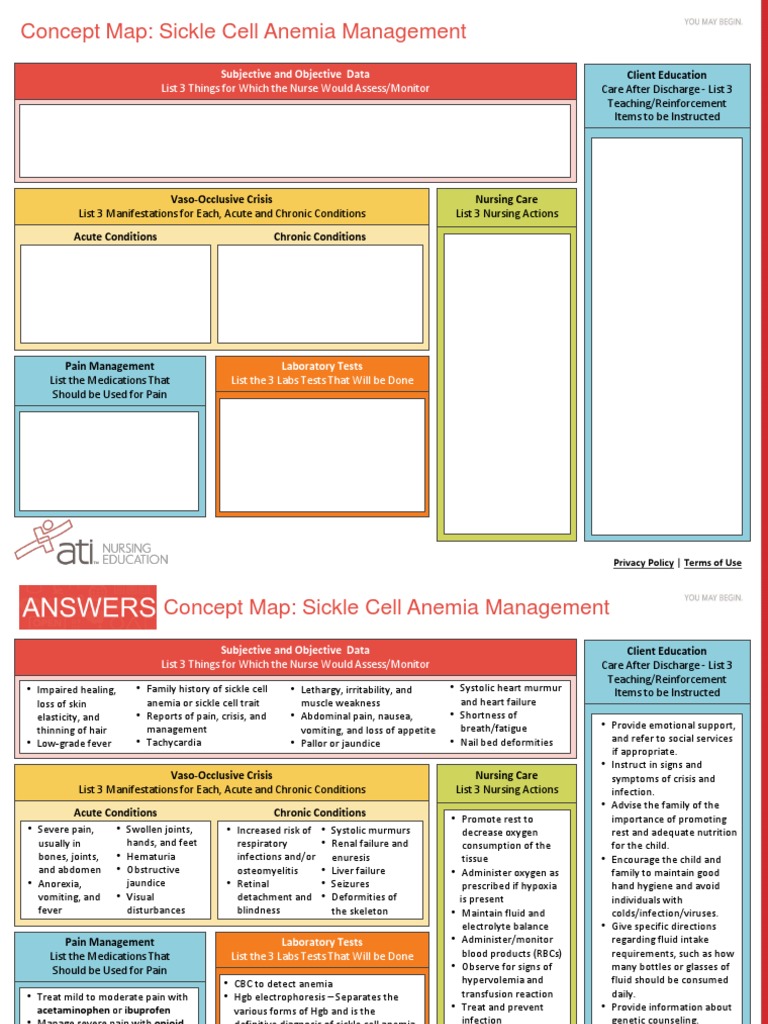 NCC-SickleCellAnemiaManagement ConceptMap InteractivePDF | PDF | Anemia | Pain