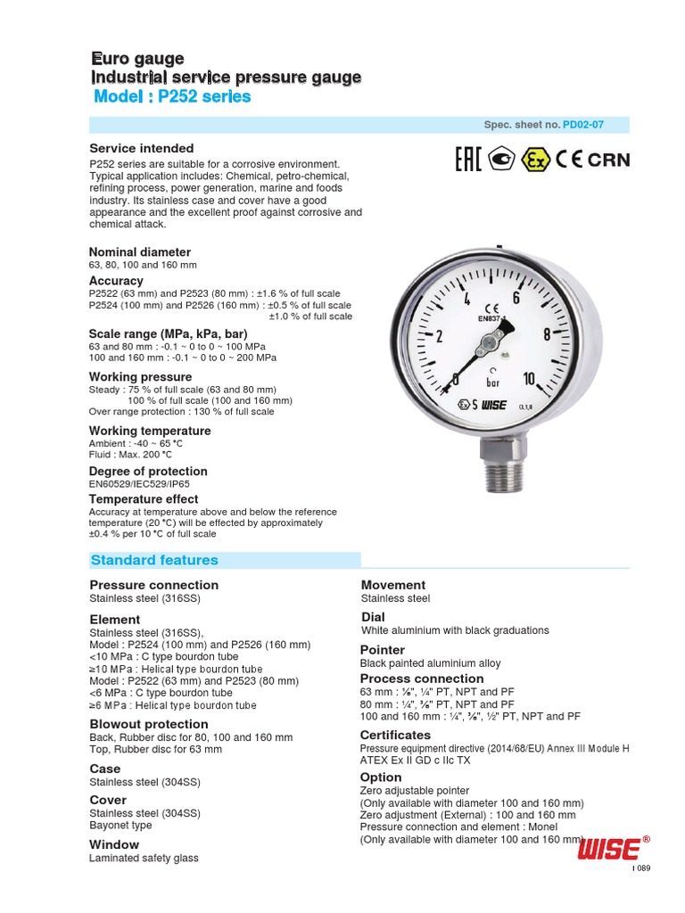Wise - P252 | PDF | Pressure Measurement | Stainless Steel