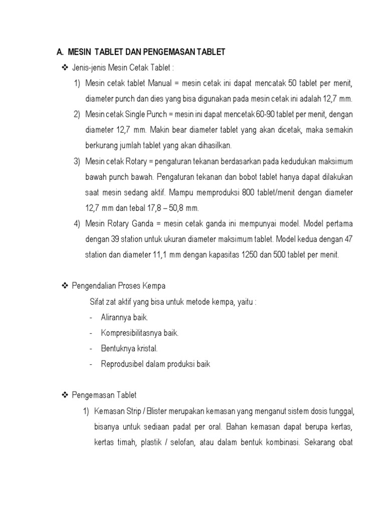 Mesin Tablet Dan Pengemasan Tablet | PDF