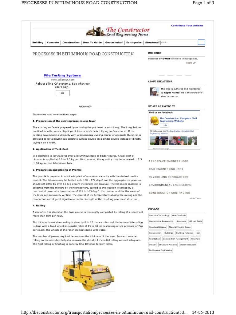 Process in Bitumen Road Construction | PDF | Road Surface | Asphalt