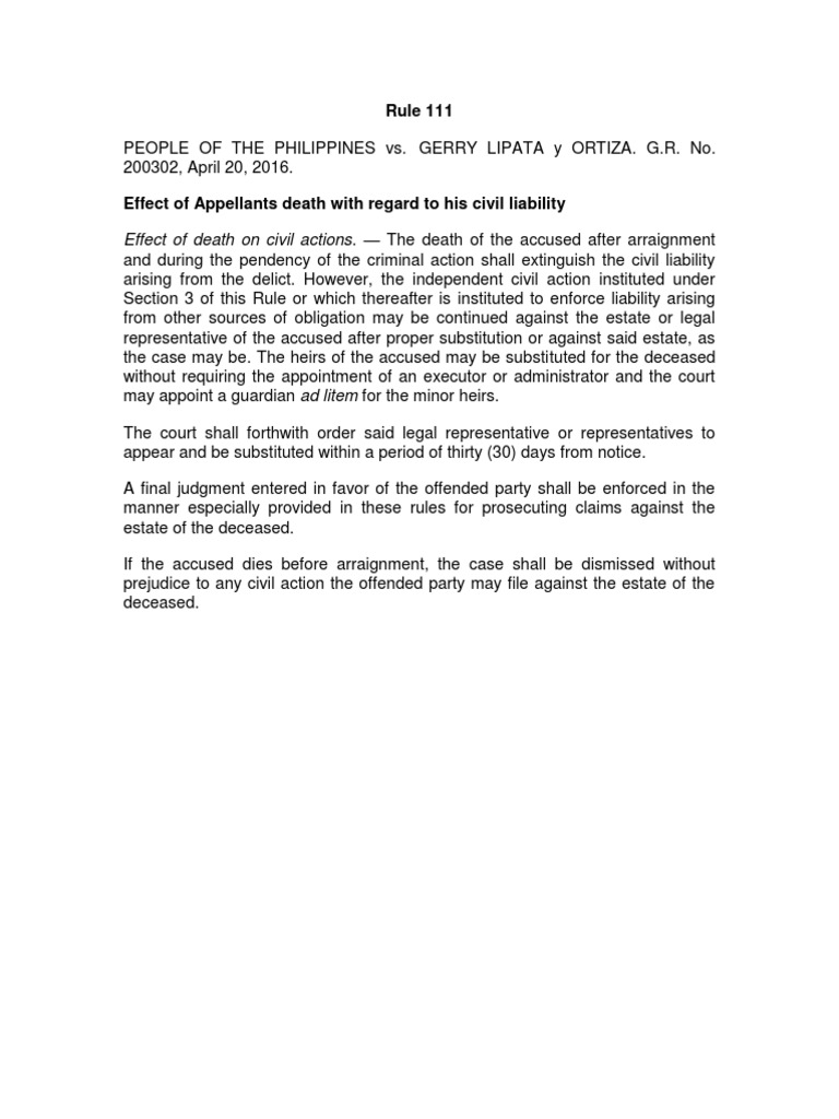 Rule 111: Effect of Death On Civil Actions | PDF
