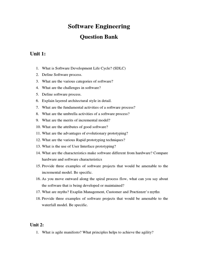 Software Engineering Question Bank | PDF | Software Development Process ...
