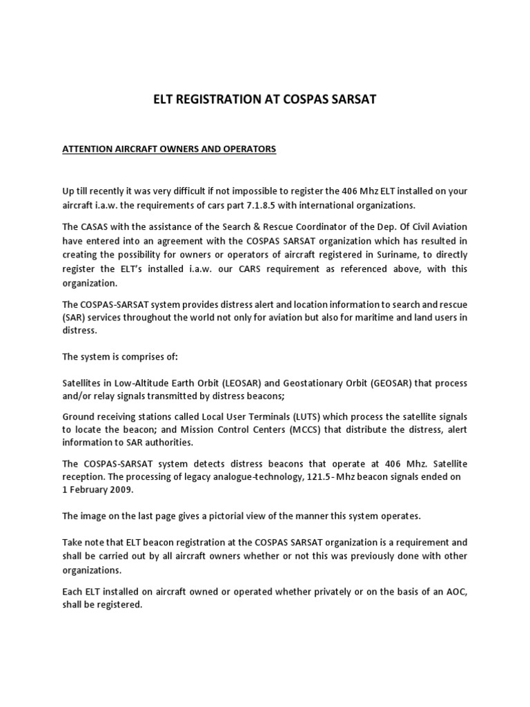 ELT Registration Guidelines for Aircraft | PDF | Wireless | Emergency ...