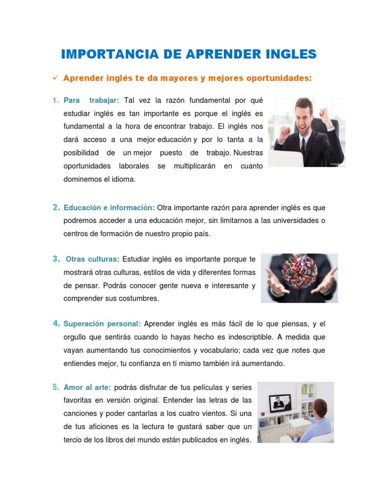 Importancia de Aprender Ingles | PDF | Inglaterra | Aprendizaje Importancia de Aprender Ingles | PDF | Inglaterra | Aprendizaje