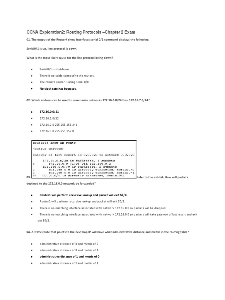 CCNA Exploration2: Routing Protocols - Chapter 2 Exam: No Clock Rate Has Been Set | PDF | Router ...