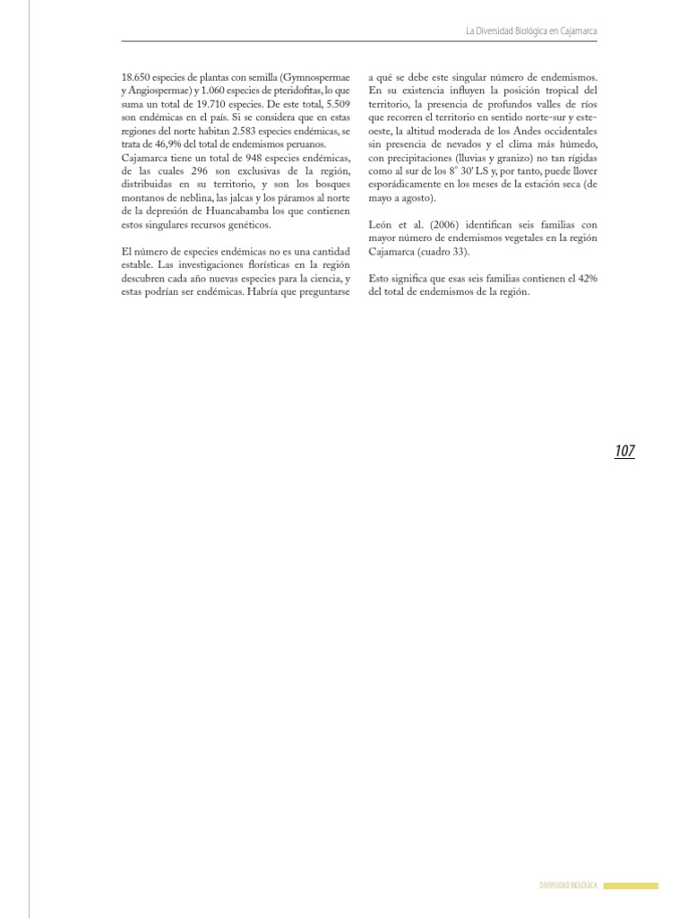 La Diversidad Biol Gica en Cajamarca Cap.4 Final | PDF | Resfriado ...