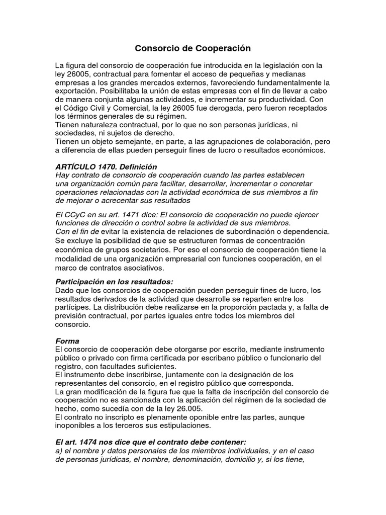Consorcio de Cooperación: Definición y Reglas | PDF | Sociedad de ...