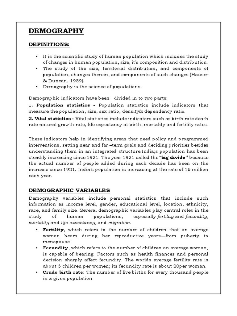 Demography Final Handout Corrected | PDF | Demography | Birth Rate