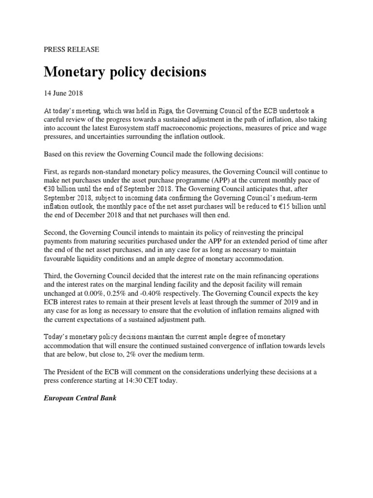 2018.06.14 - ECB Monetary Policy Decisions | PDF