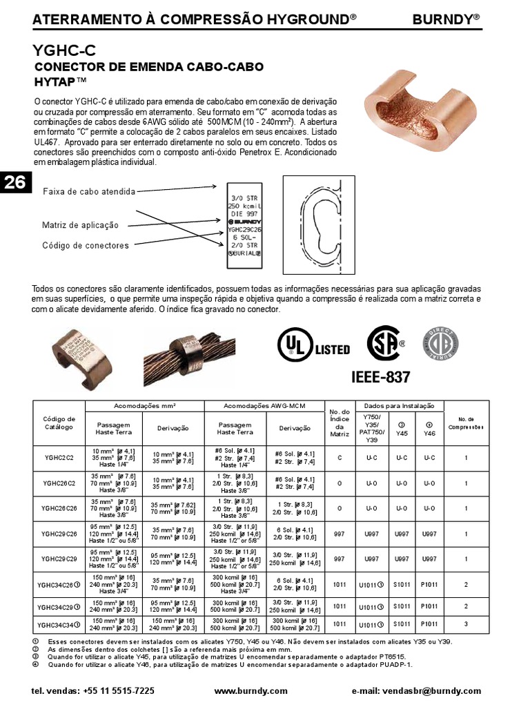 Conectores Burndy - Data Sheet | Natureza