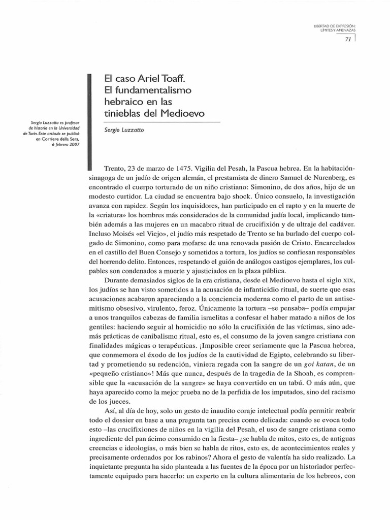 El Caso de Ariel Toaff PDF | PDF | Pascua | Judios