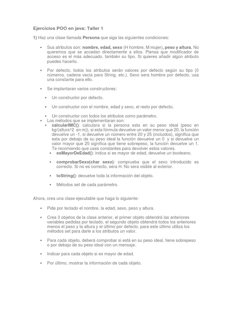 Ejercicios POO en Java | Descargar gratis PDF | Constructor ...