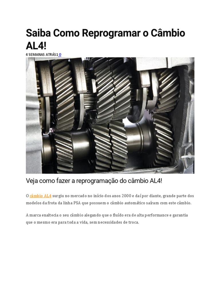 Saiba Como Reprogramar o Câmbio AL4