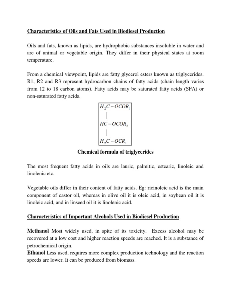 Characteristics of Oils and Fats Used in Biodiesel Production | PDF ...