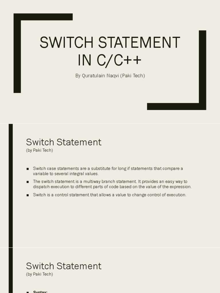 Switch Statement IN C/C++: by Quratulain Naqvi (Paki Tech) | PDF ...