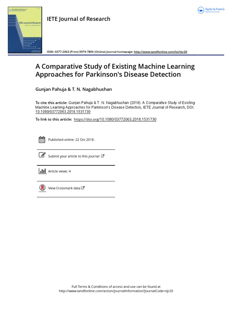 A Comparative Study of Existing Machine Learning Approaches For Parkinson's Disease Detection ...